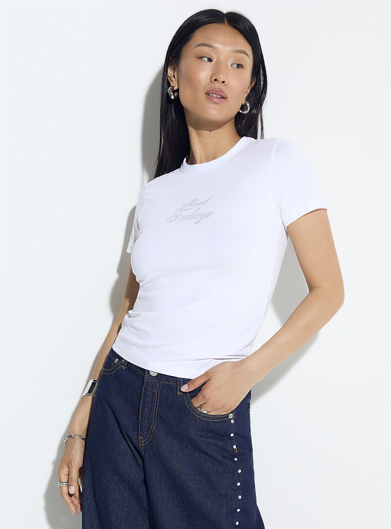 Gigi mini-crystals fitted cropped T-shirt | JJXX | Women's Short-Sleeve ...