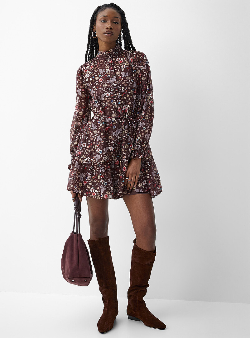 La minirobe col frison chiffon diaphane floral | Icône | Robes Courtes ...