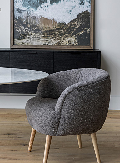 Curved wood and high-pile fleece lounge chair | Simons Maison | All Our ...