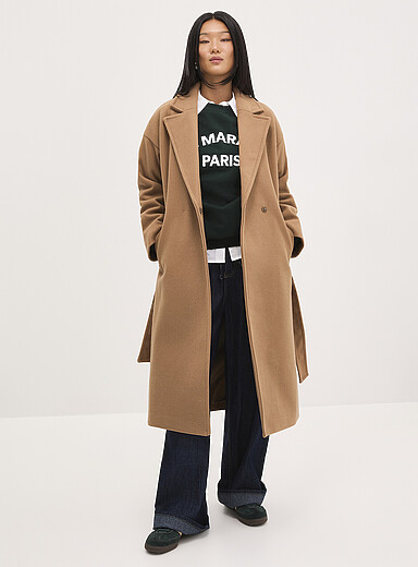Le long paletot ceinturé | ICHI | Manteaux en laine pour Femme Automne ...