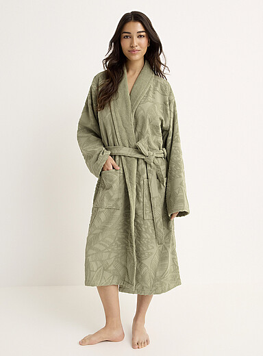 Sage embossed foliage long bathrobe | Miiyu | Shop Women's Robes Online ...