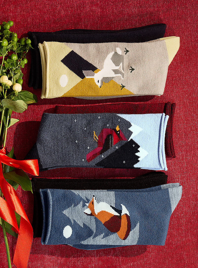 Animal/solid fine merino-blend socks 2-pack Christmas Collection ...