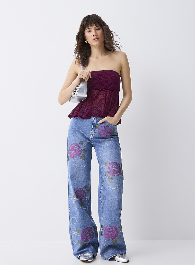 Le jean large fleurs strass | Twik | Taille haute | Simons
