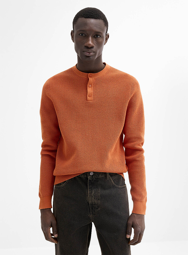 Waffle-knit Henley sweater | Le 31 | Shop Men's Crew Neck Sweaters ...