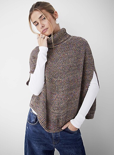 Touch of wool multicoloured turtleneck poncho | Icône | Shop Women's ...