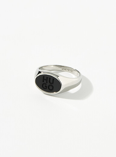 La bague signet logo gravé noir | HUGO | Bagues pour Homme | Simons