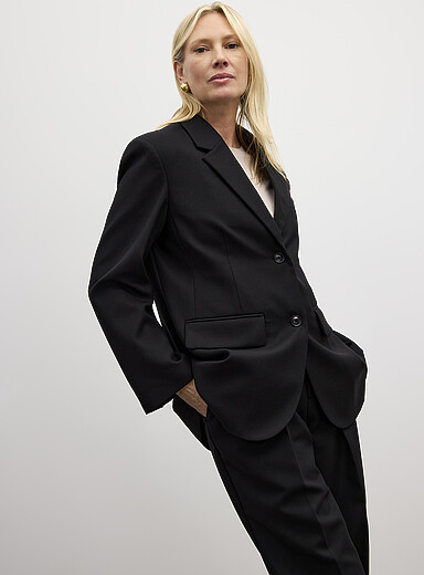 Wool-blend piqué loose jacket | Contemporaine | Women's Blazers | Simons