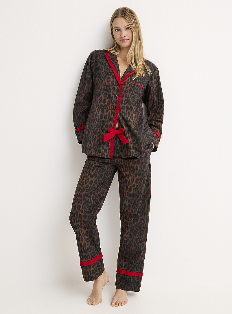 Antonia ruffled trim patterned pyjama set | Damson Madder | | Simons