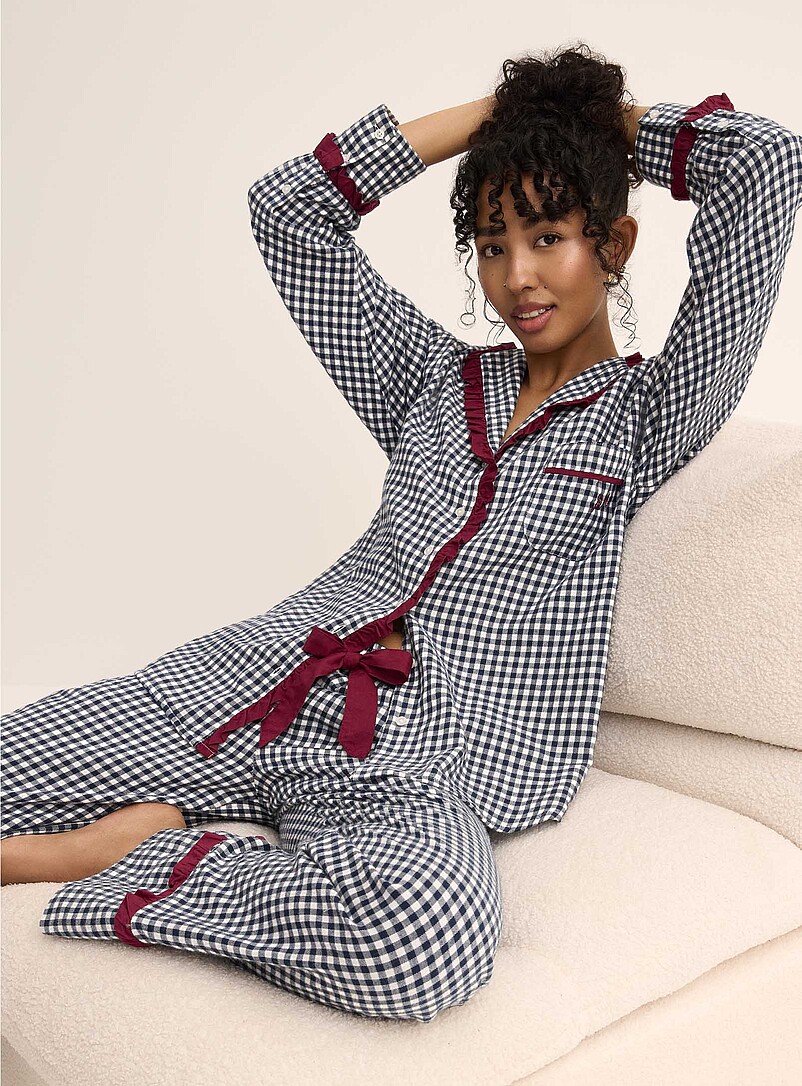 Antonia ruffled trim patterned pyjama set | Damson Madder | | Simons