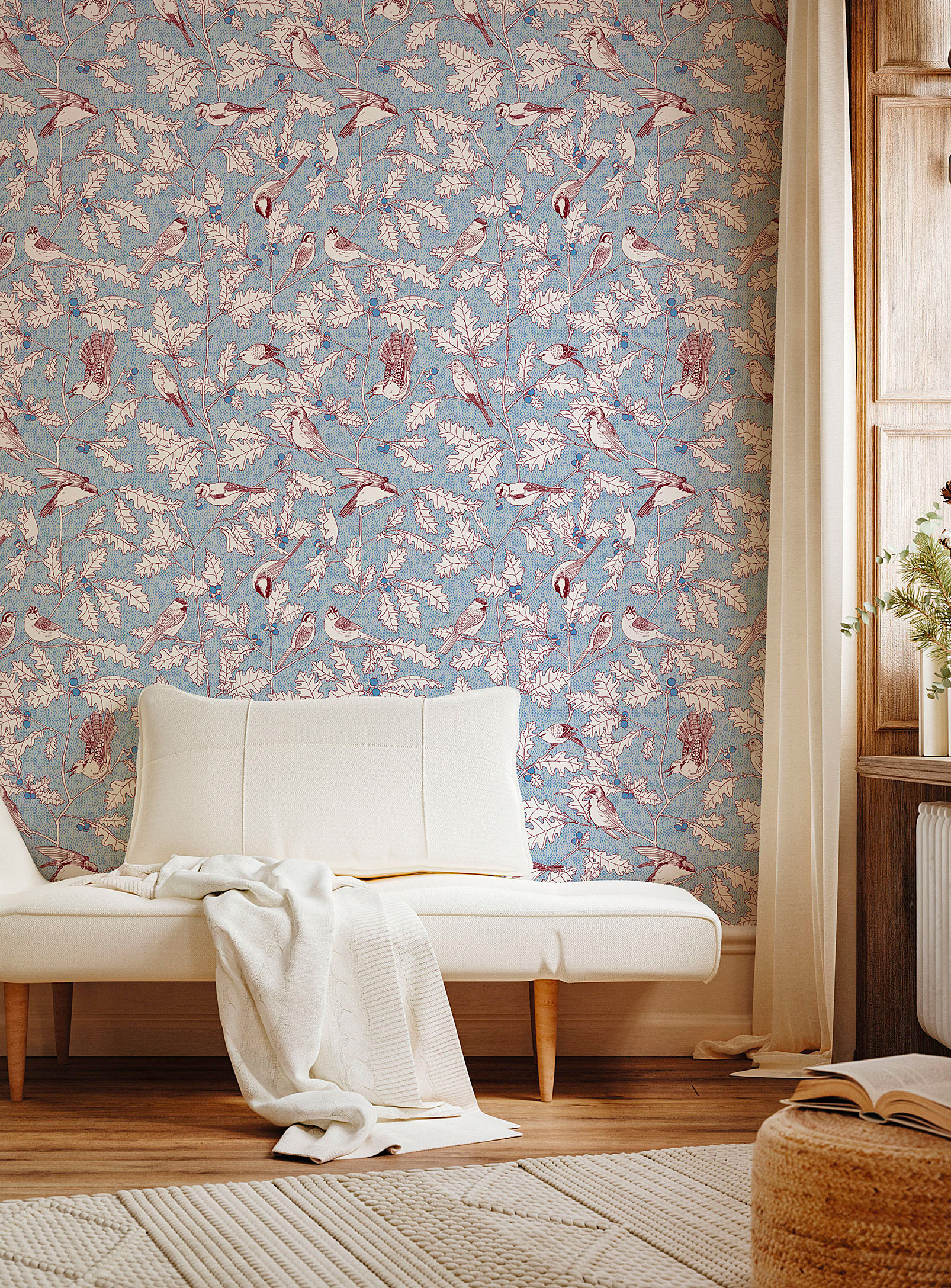 Walls Of Ivy Birds In The Oak Tree Silkscreened Wallpaper In Blue ...