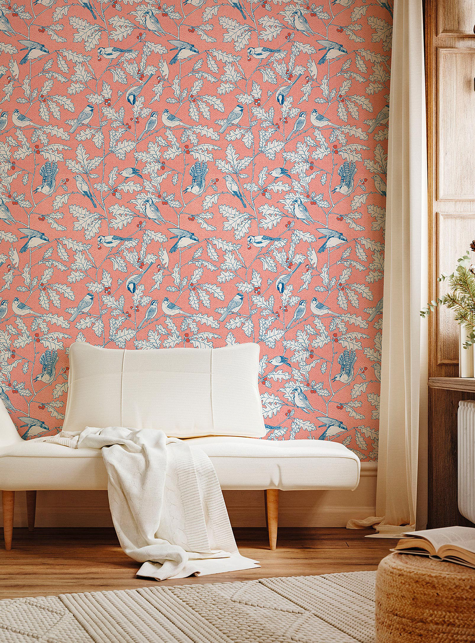 Walls Of Ivy Birds In The Oak Tree Silkscreened Wallpaper In Pink ...