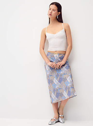 Floral patchwork pattern chiffon midi skirt | Twik | Women's Midi ...