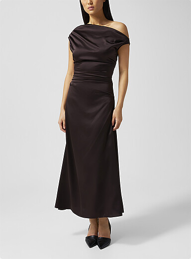 Phare draped asymmetrical silk dress | STAUD | Maxi | Simons