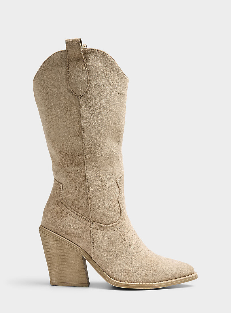 Topstitched suede cowboy boots Women | Simons | All Our Shoes | Simons