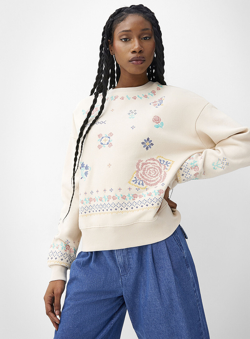 Le sweat fleurs en relief | Icône | Chandails en Coton ouaté pour Femme ...