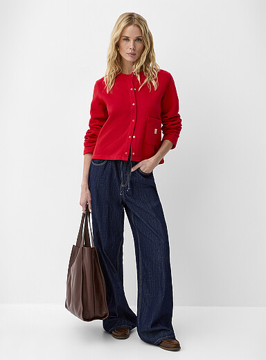 Soft cotton fleece crew-neck boxy cardigan | Icône | Shop Women's ...