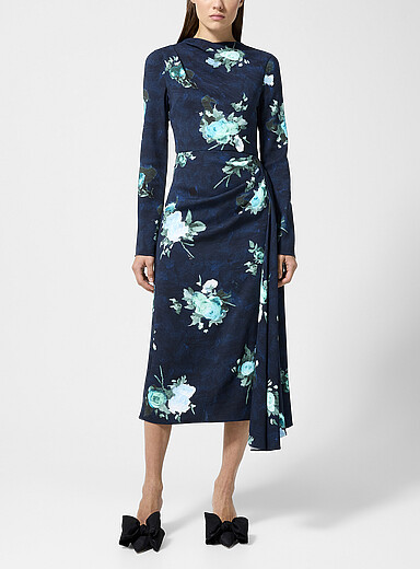Blue roses draped crepe dress | Erdem | Patterned | Simons