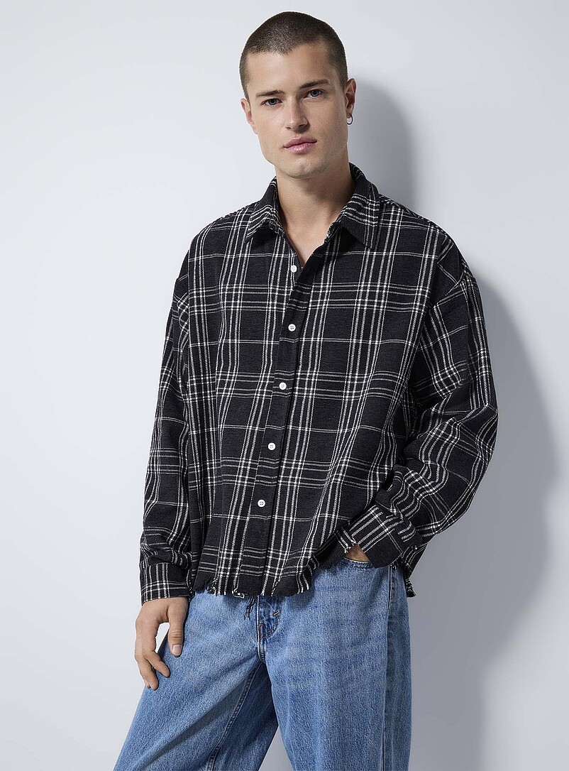 Frayed-hem woven check shirt Imported from Seoul | Le 31 | Shop Men's ...