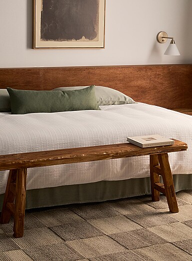 Recycled teak wood narrow rustic bench | CRUSOË | | Simons