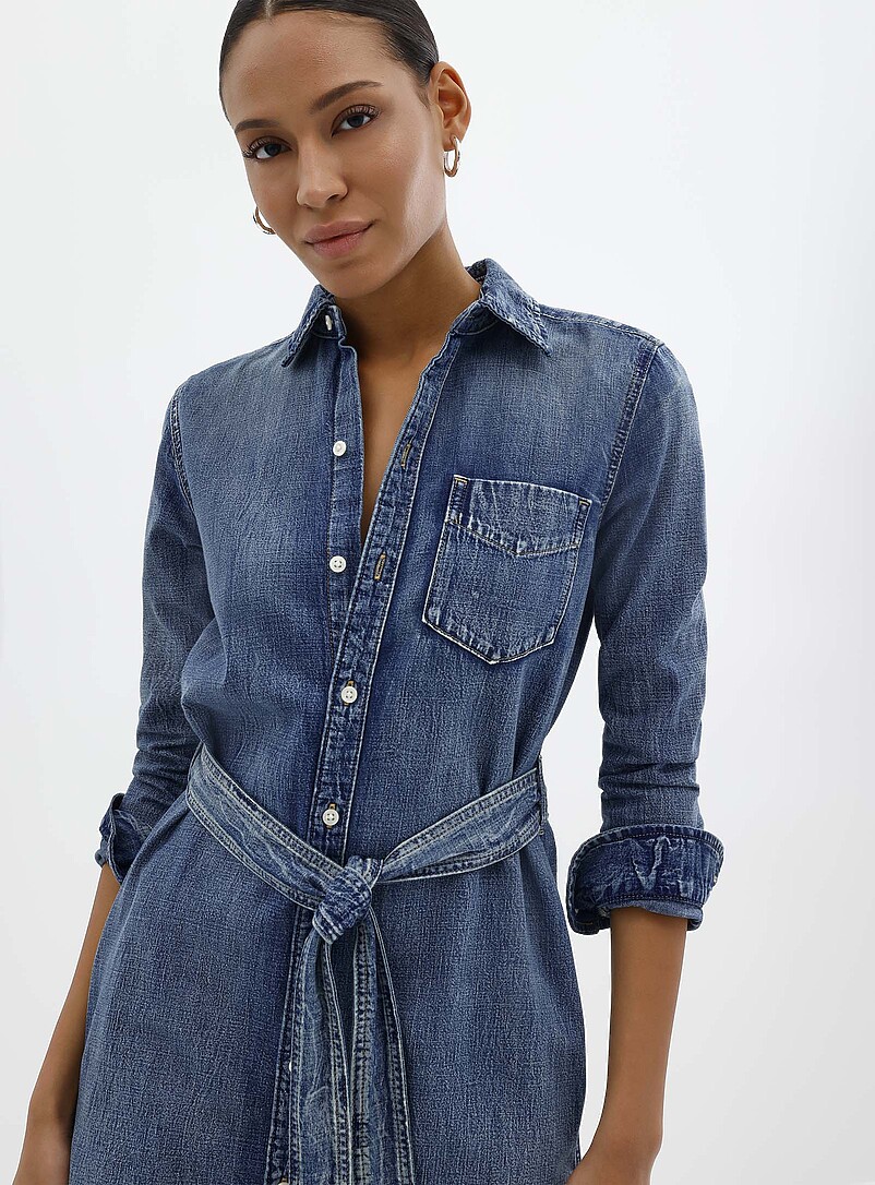 La robe chemise ceinturée denim souple | Lauren Ralph Lauren | Robes ...
