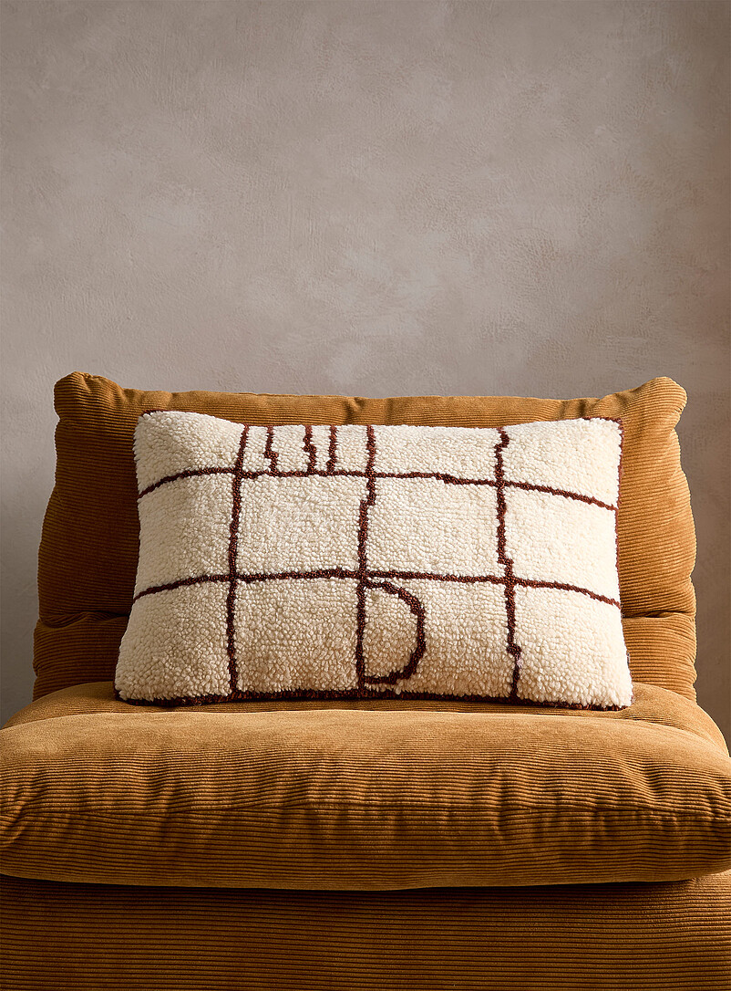 Abstract lines wool-blend high-pile fleece cushion 40 x 60 cm ...