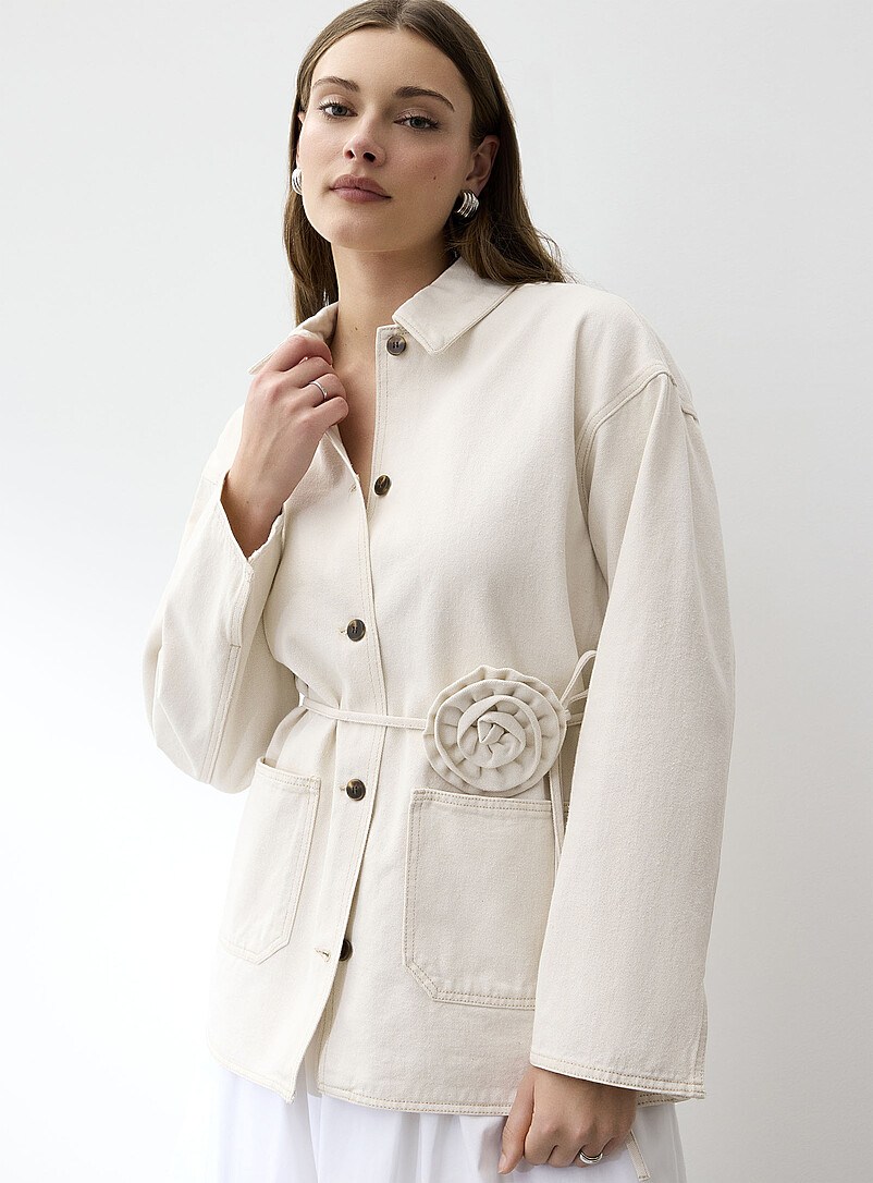 3D rose belt ivory elongated jacket | Vero Moda | Women's Denim Jackets ...