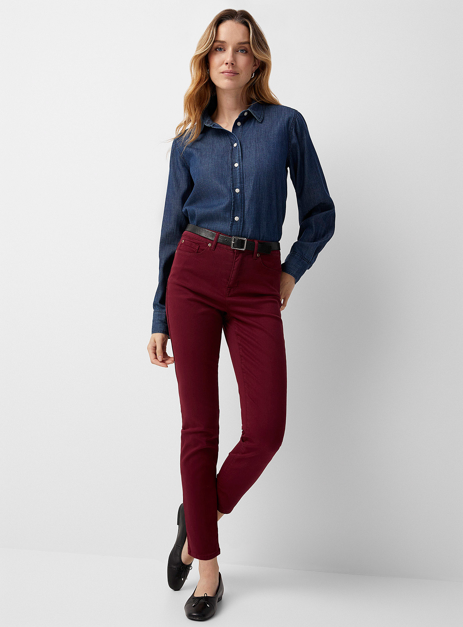 Contemporaine Faded Colour Stretch Skinny Jean In Ruby Red | ModeSens