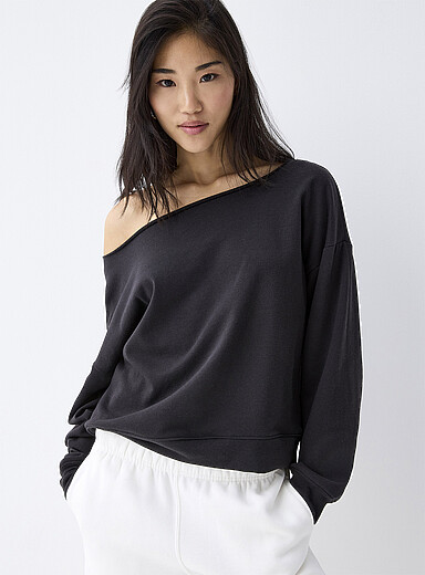 Raw-edge off-the-shoulder sweatshirt | Twik | Shop Women's Long Sleeves ...
