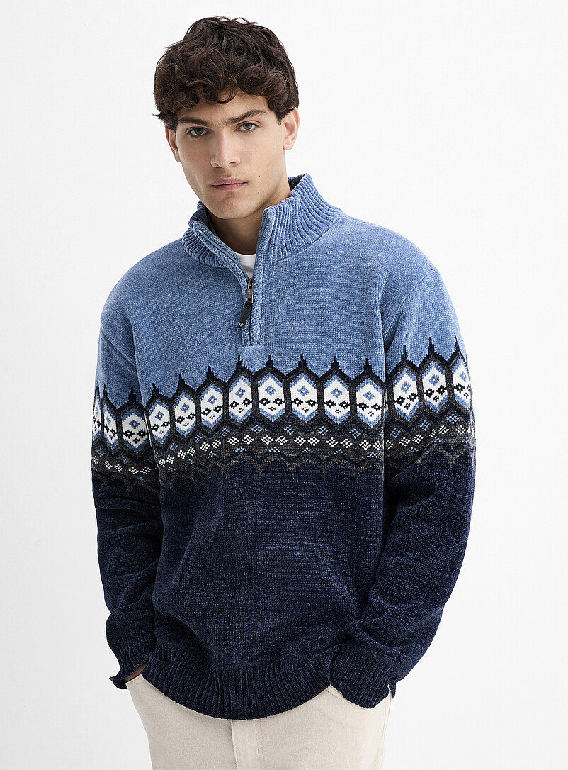 Le chandail tricot chenille jacquard placé | Point Zero | Pulls à Col ...