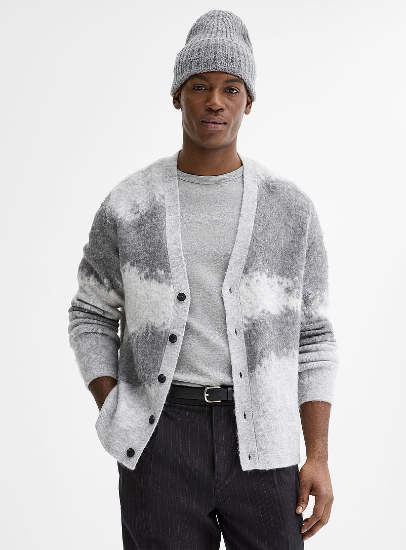 Gradient grey fuzzy jacquard cardigan | Jack & Jones | Shop Men's Shawl ...