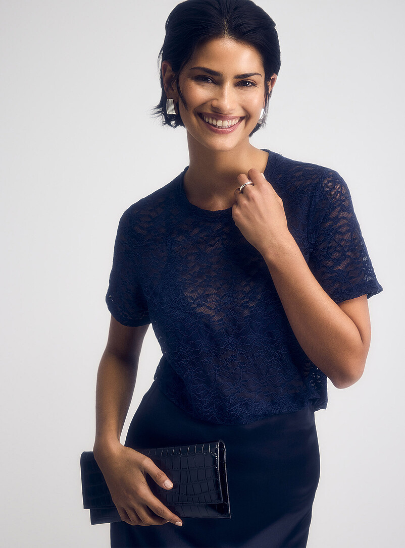Stretch floral lace T-shirt | Contemporaine | Women's Short-Sleeve T ...