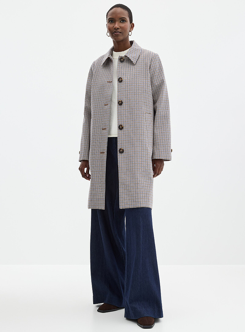 Checkered shirt-collar mid-length trench coat | Contemporaine | Women's ...