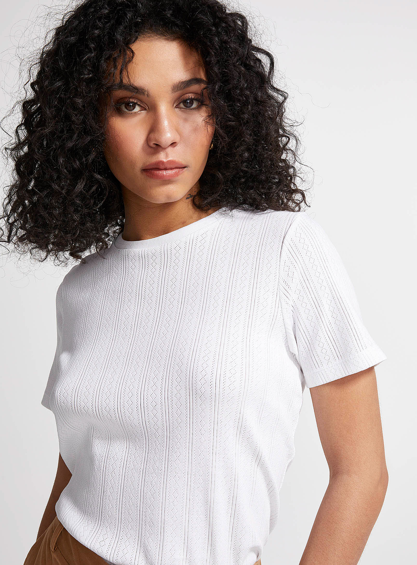 Icone Pointelle Knit T-shirt In White | ModeSens