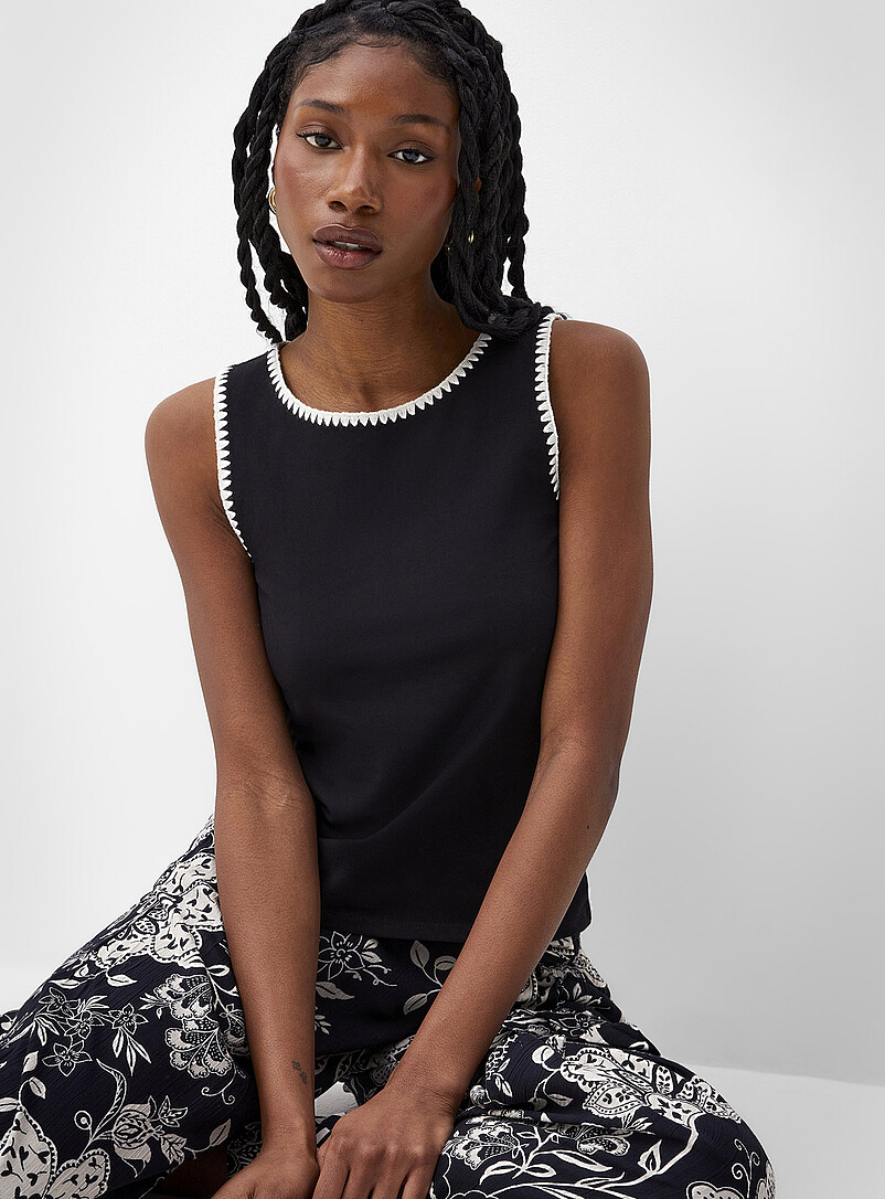Contrasting embroidered trim cami | Icône | | Simons