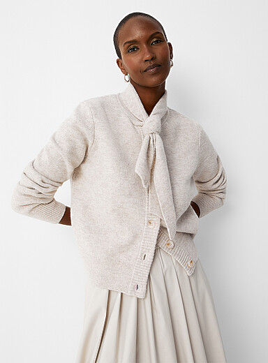 Touch of wool ultra-soft tie-neck cardigan | Contemporaine | Shop Women ...