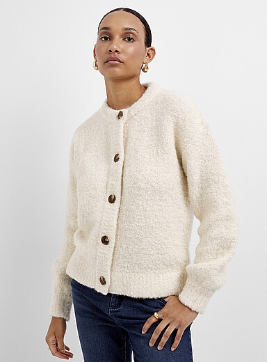 Marbled buttons bouclé knit sweater | FRNCH | Shop Women's Cardigans ...