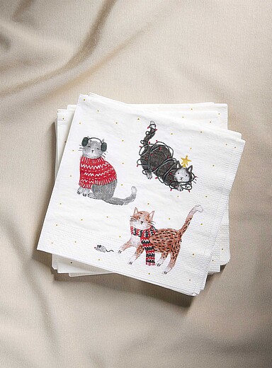 Festive cats paper napkins 16.5 x 16.5 cm. Pack of 25. Christmas ...