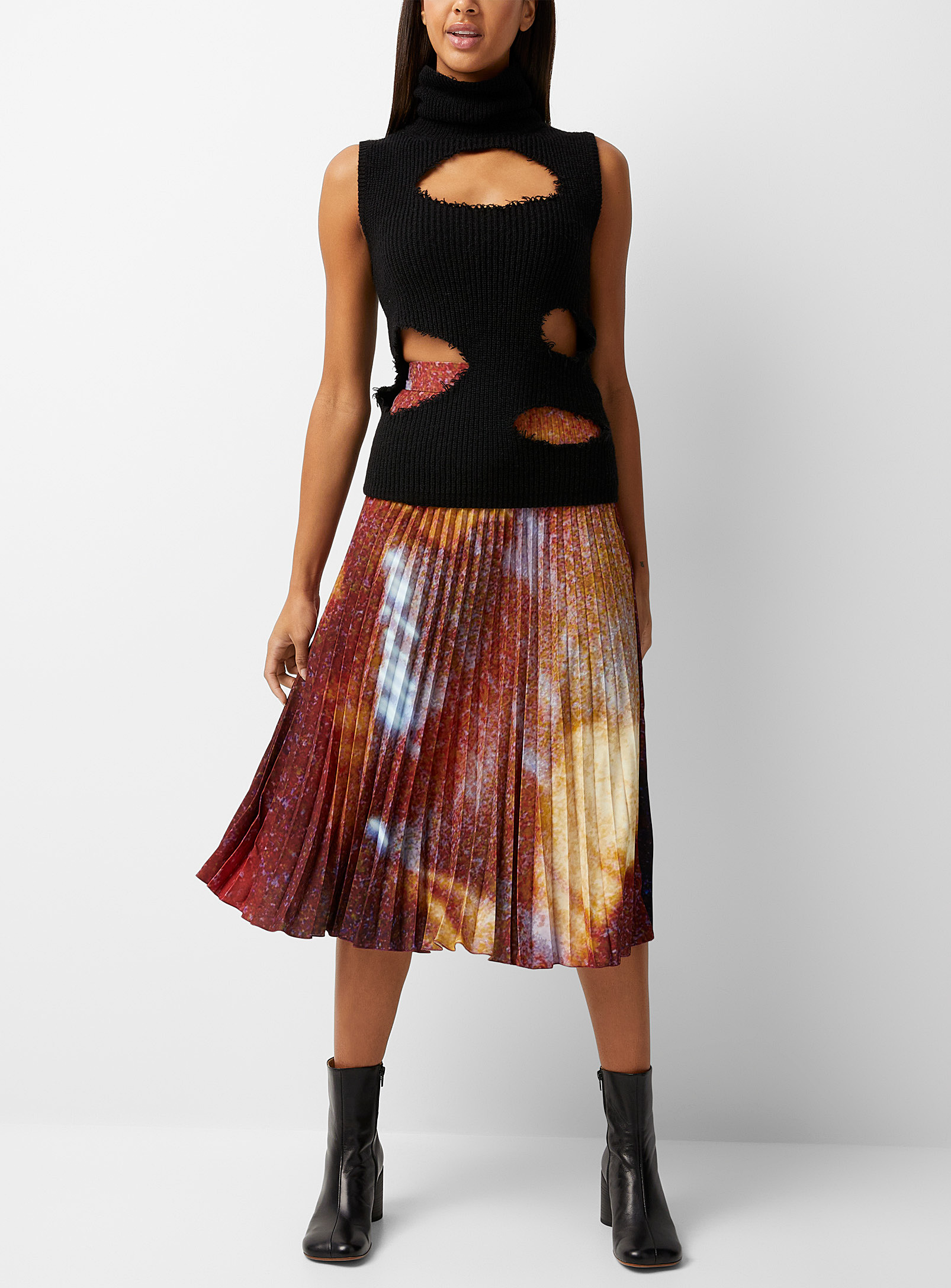 Mm6 Maison Margiela Pixelated Accordion Pleating Skirt In Golden Yellow ...